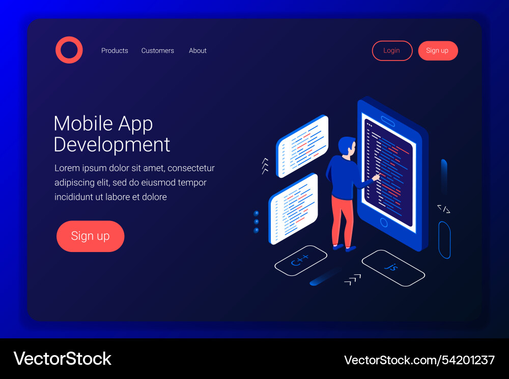 Mobile app development concept Royalty Free Vector Image Mobile app development concept Royalty Free Vector Image