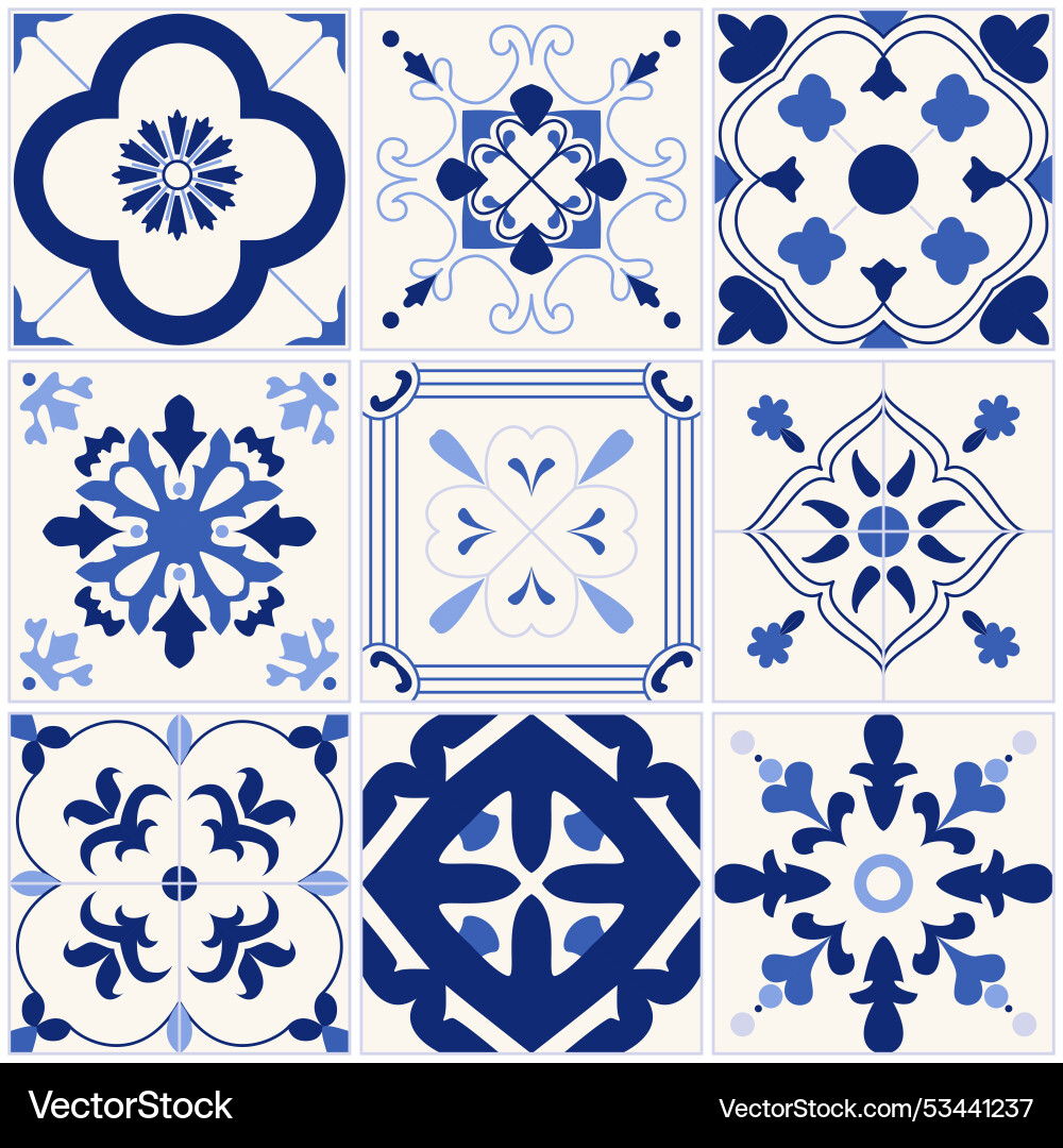 Portuguese and spain decor pattern blue white Vector Image
