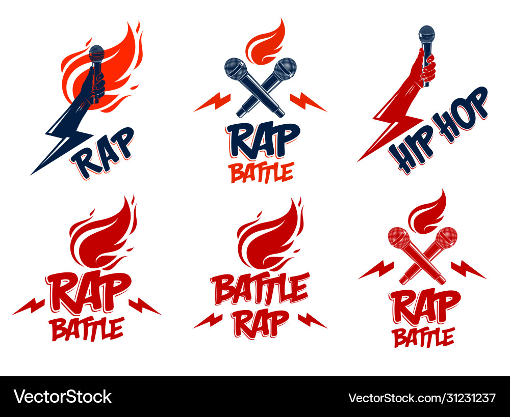 Rap music logos or emblems set with microphone Vector Image