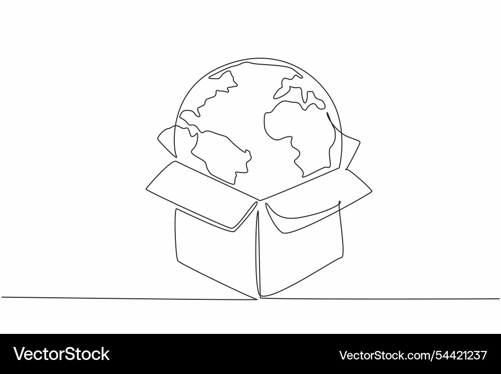 Single one line drawing globe put in box metaphor Vector Image
