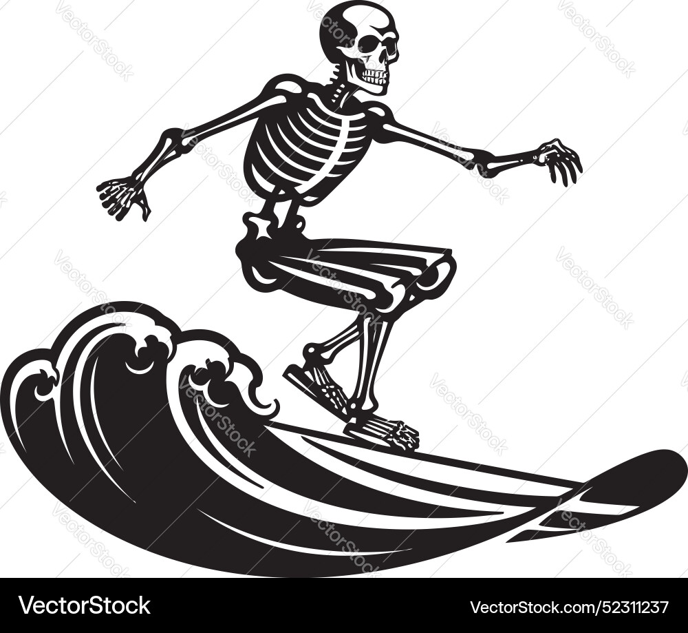 Skullsplash cartoon skeleton surfing icon Vector Image
