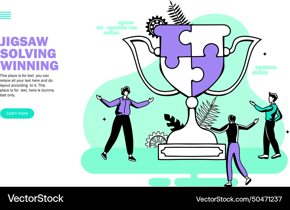 Team creating winning trophy with jigsaw puzzle Vector Image