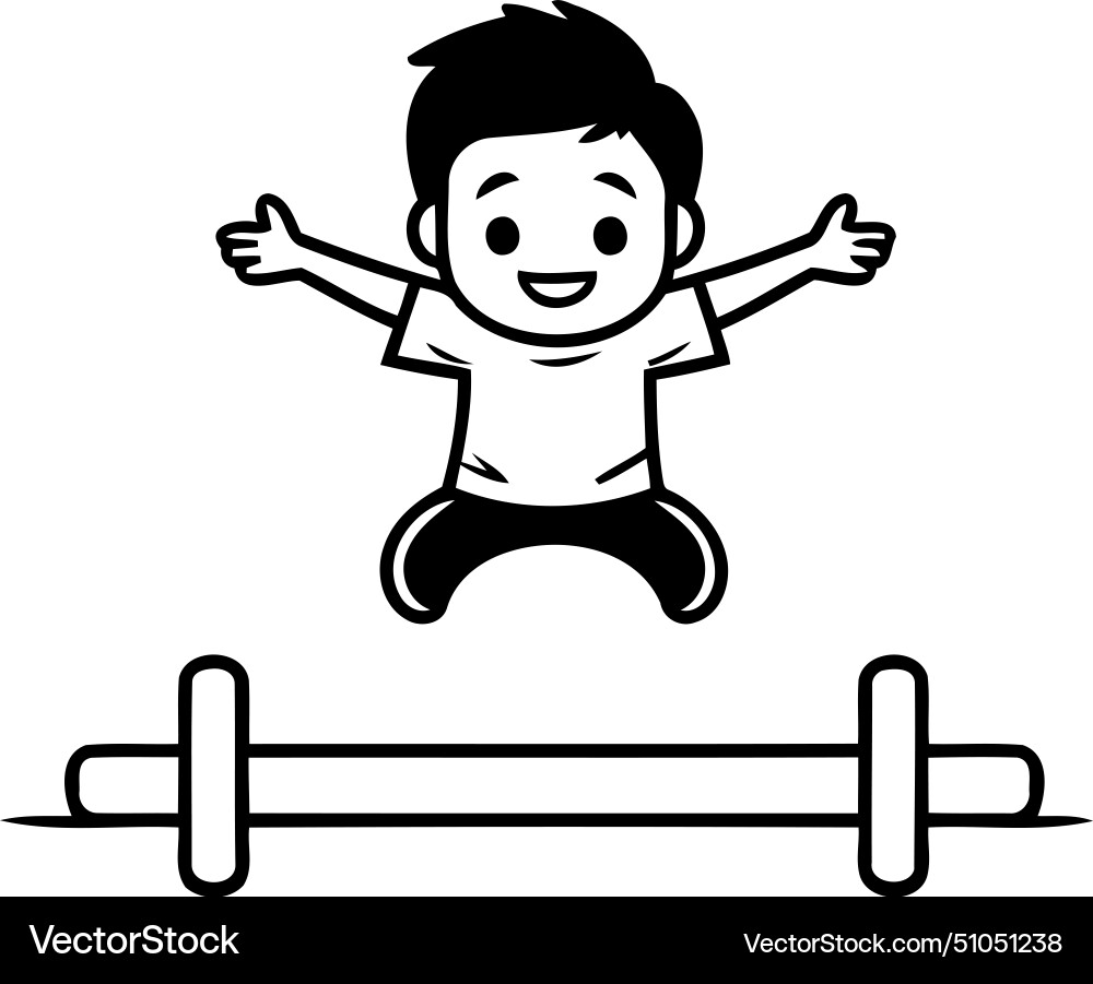 Cute boy jumping over obstacle cartoon isolated Vector Image