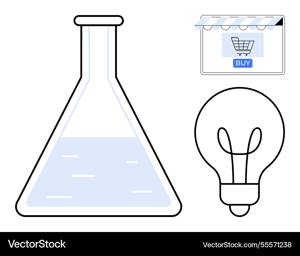 Flask light bulb and online shopping cart Vector Image
