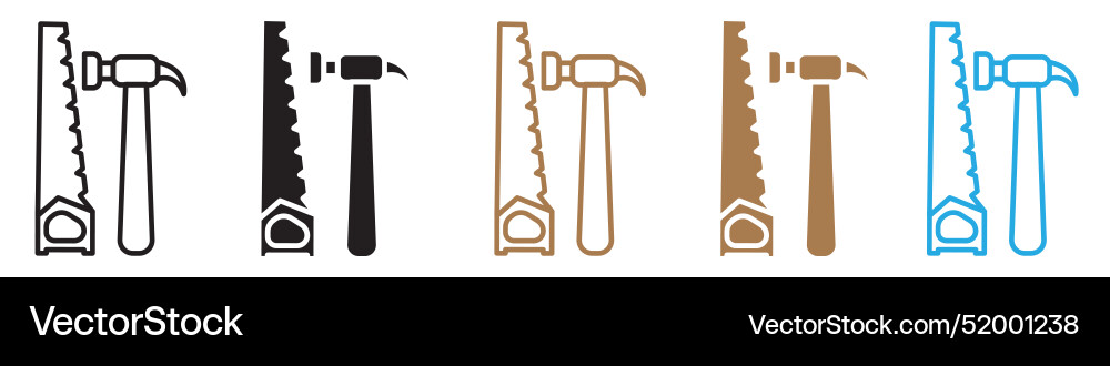 Hand saw and hammer icon line art Royalty Free Vector Image