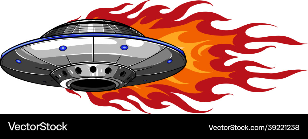 Ufo - alien spaceship with flames Royalty Free Vector Image