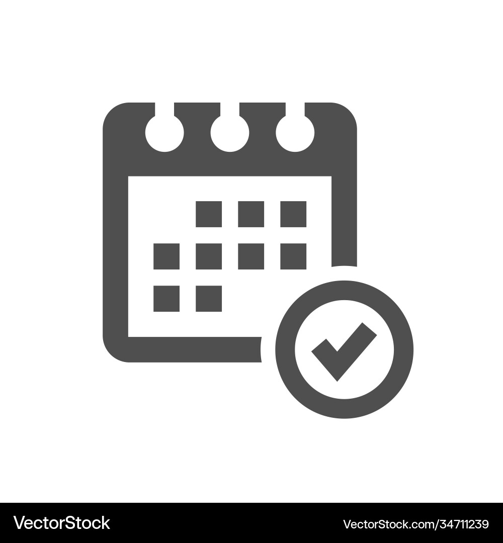 Calendar with tick symbol or check mark Royalty Free Vector