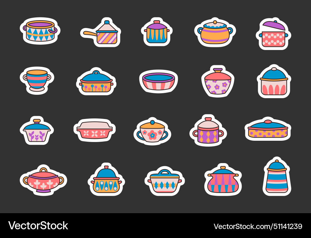 Dishes with vintage patterns sticker bookmark Vector Image