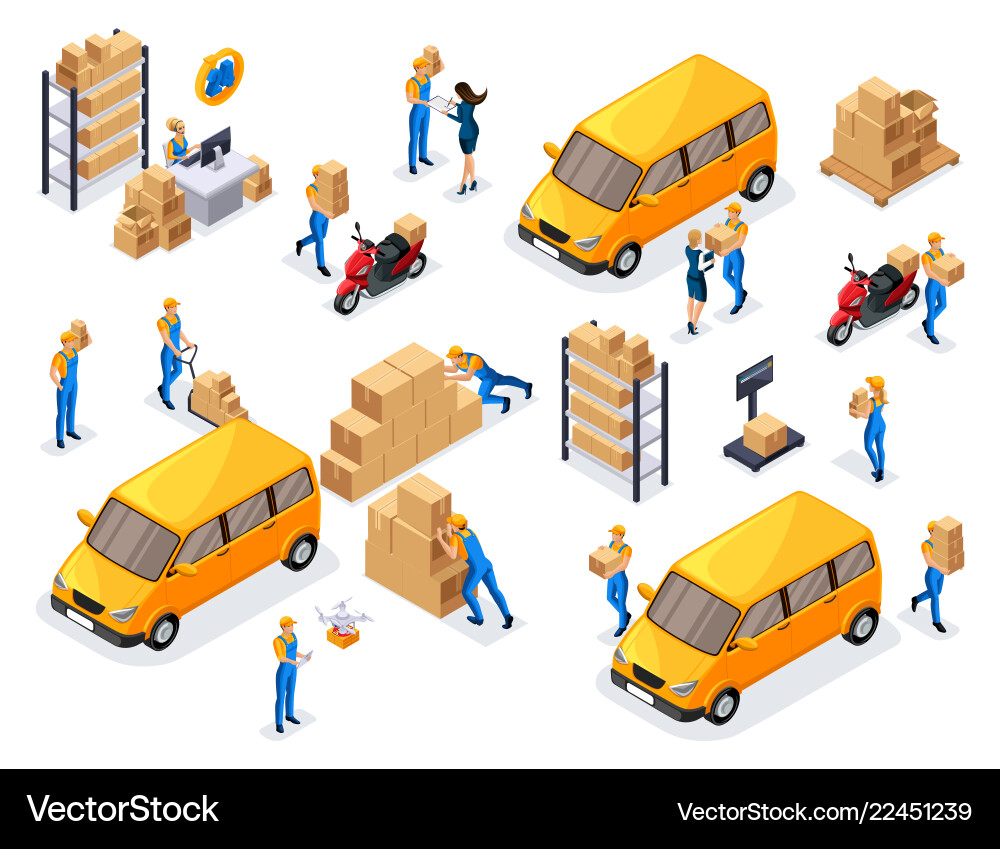 Isometric warehouse workers delivery service Vector Image