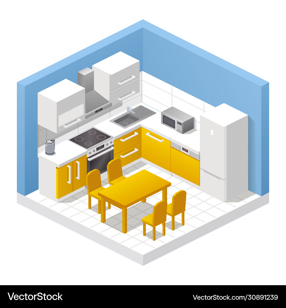 Realistic isometric kitchen Royalty Free Vector Image