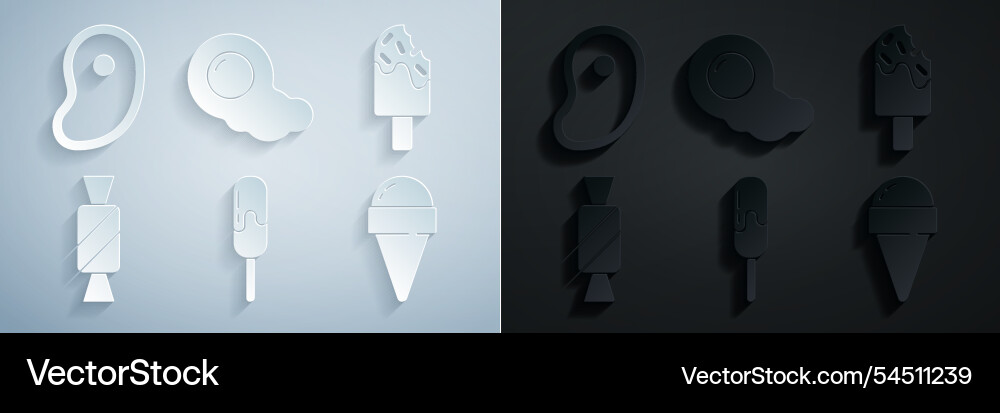 Set ice cream candy in waffle cone scrambled eggs Vector Image