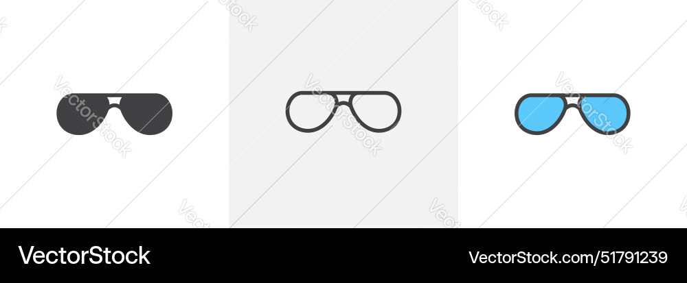Sunglasses icon set black filled and outlined Vector Image