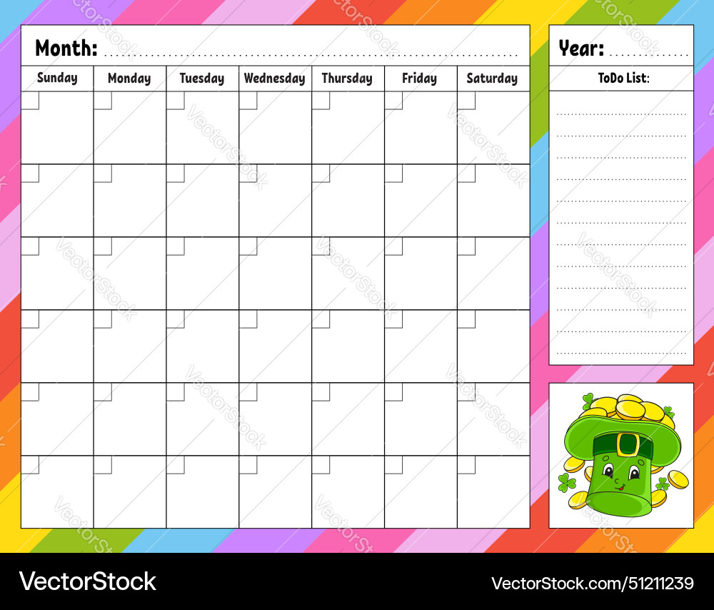 Weekly planner bright colorful blank printable Vector Image