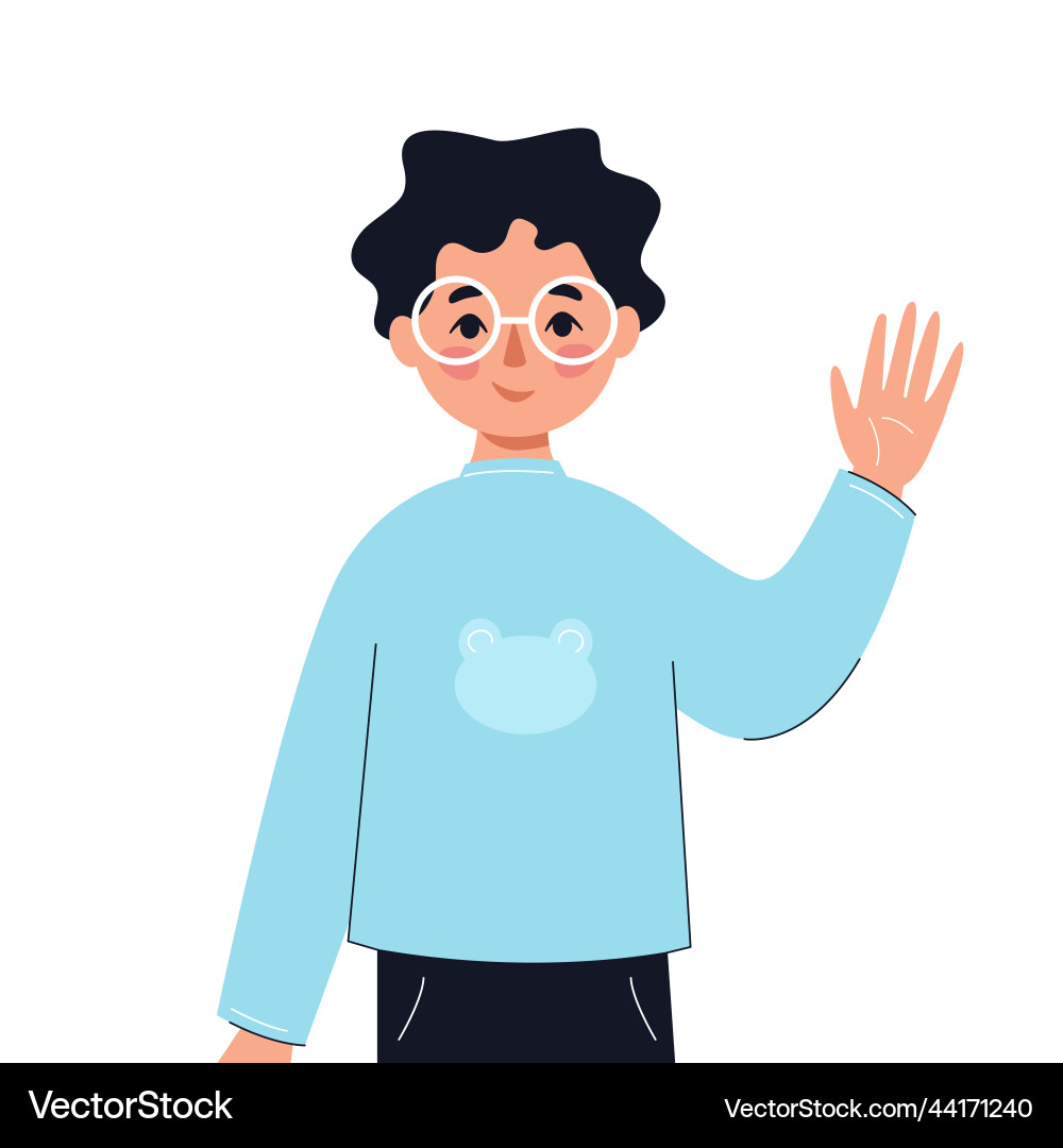 Child boy saying hello and waving with hand Vector Image