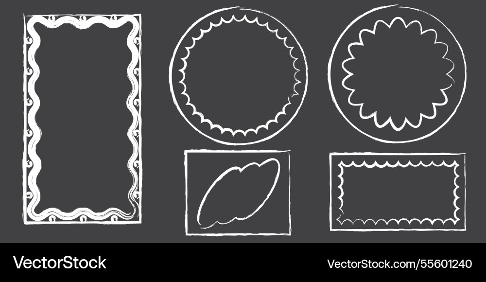 Hand drawn lace inner scalloped frames chalk line Vector Image