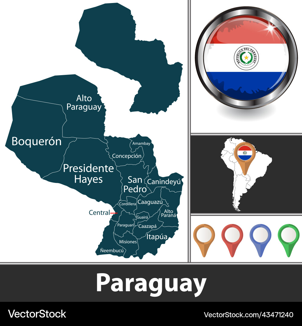 Map of paraguay Royalty Free Vector Image - VectorStock
