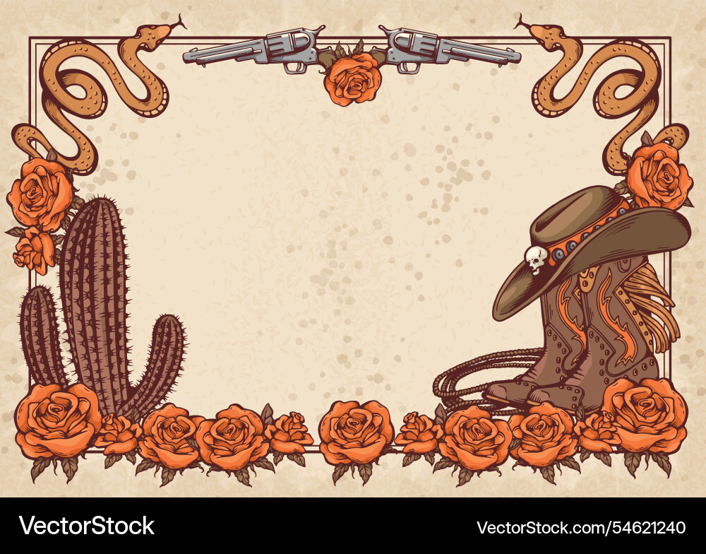 Wild West Gothic Frame - Cowboy & Rose Vector Image