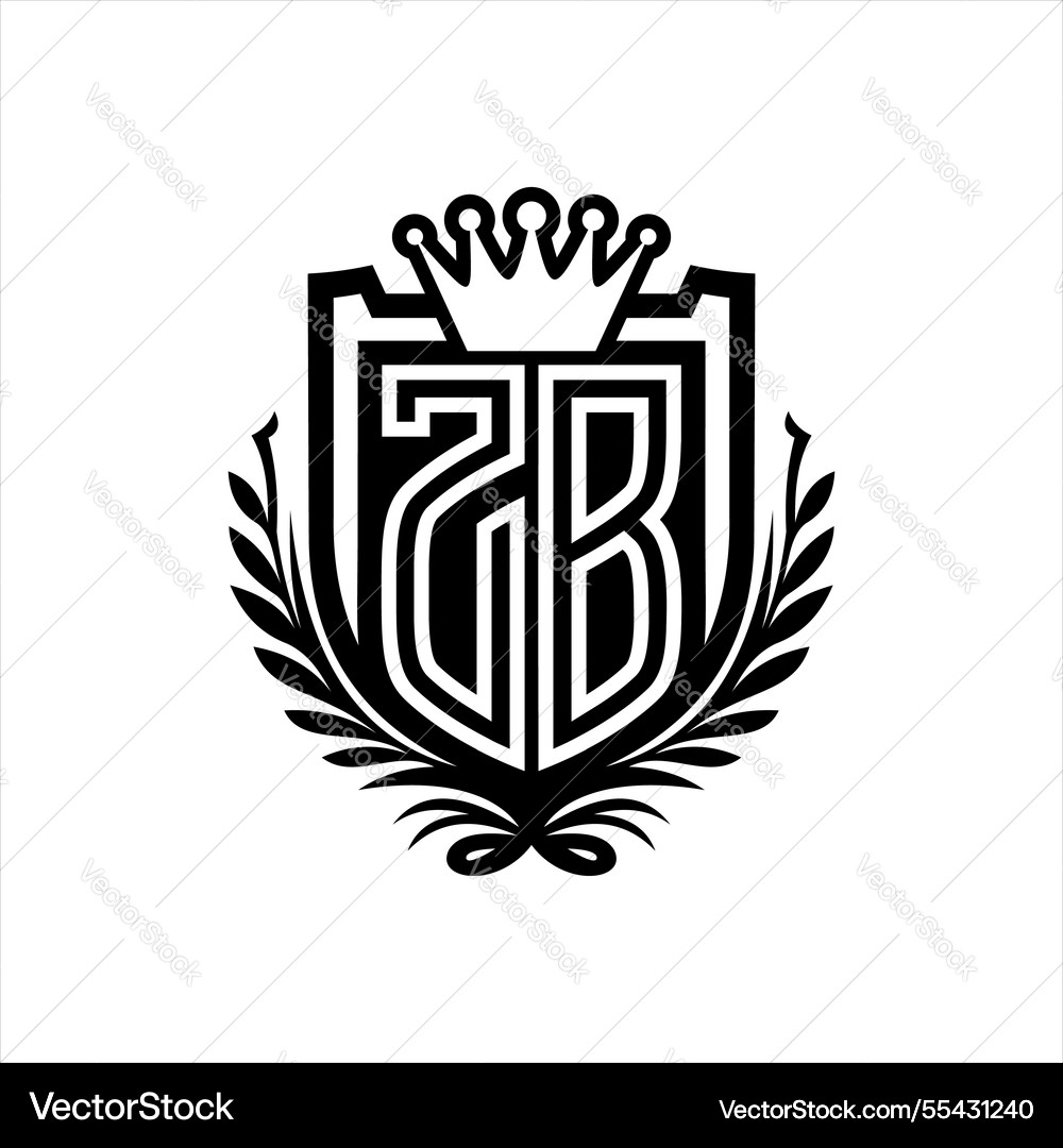 Zb logo heraldic shield shape with crown vintage Vector Image