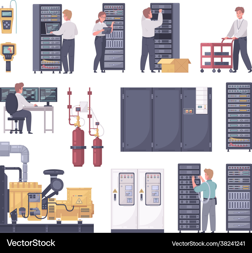 Datacenter cartoon icons collection Royalty Free Vector
