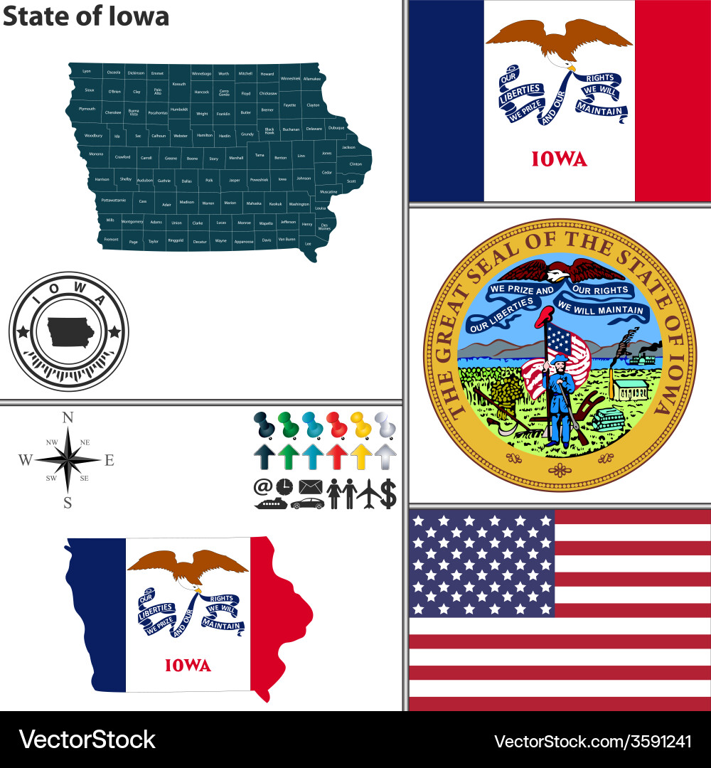 Map of iowa with seal Royalty Free Vector Image