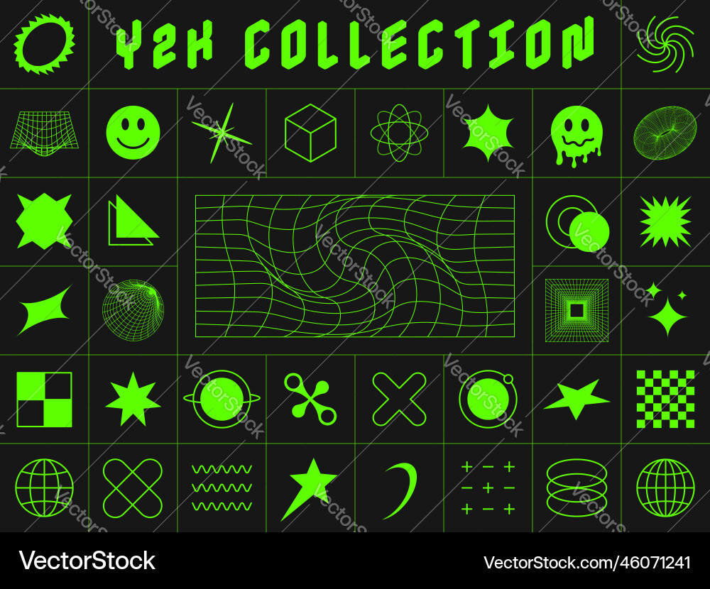 Y2k style symbols and design elements collection Vector Image