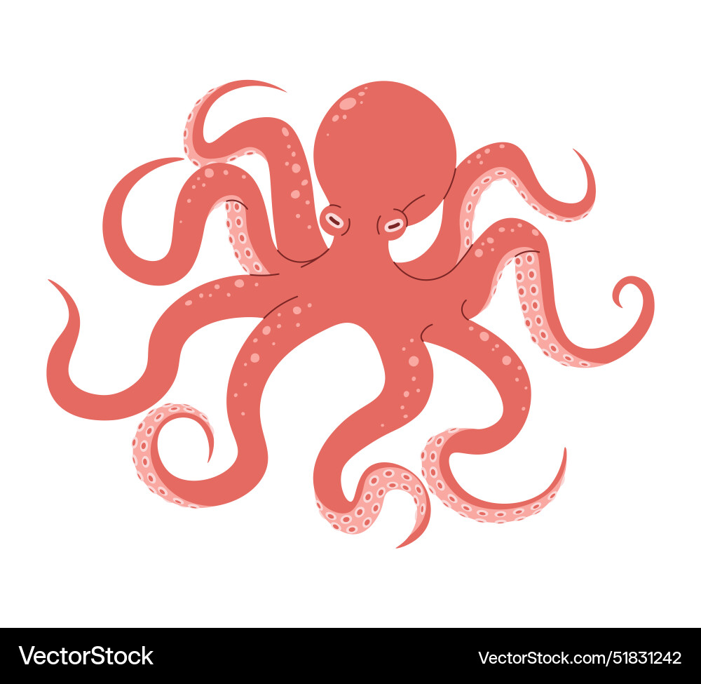 Hand drawn cartoon orange octopus Royalty Free Vector Image