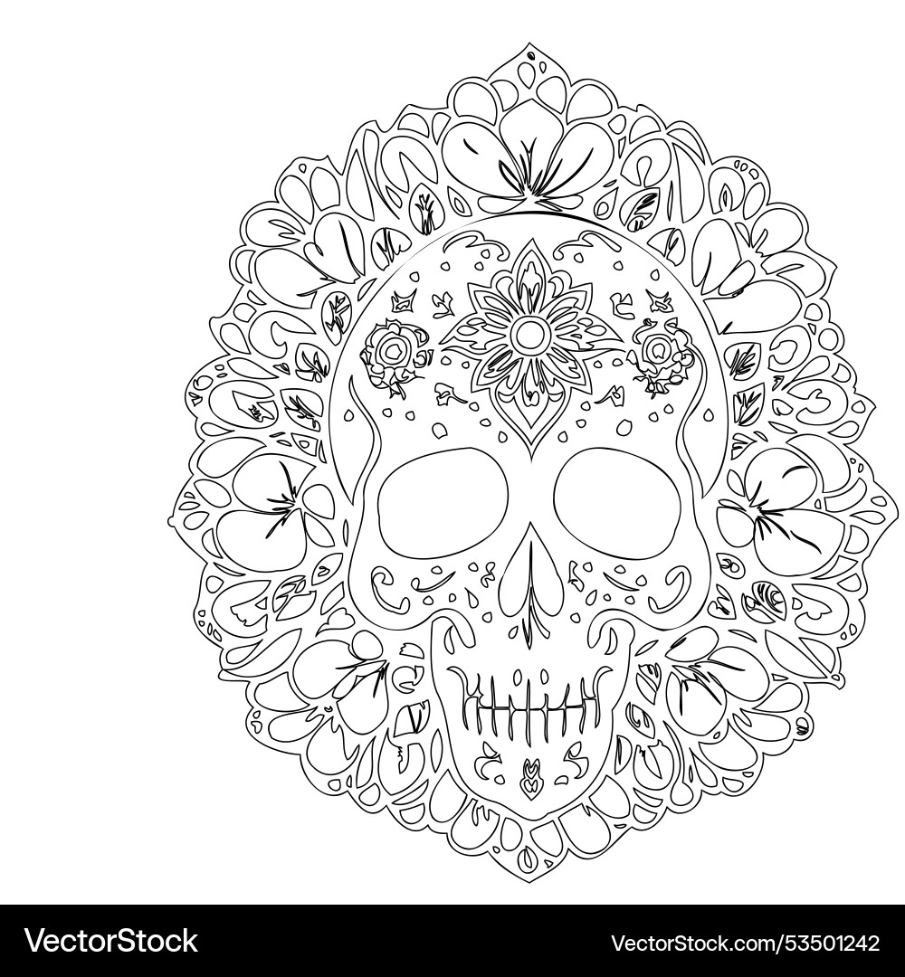 Skull mandala outline sketch Royalty Free Vector Image