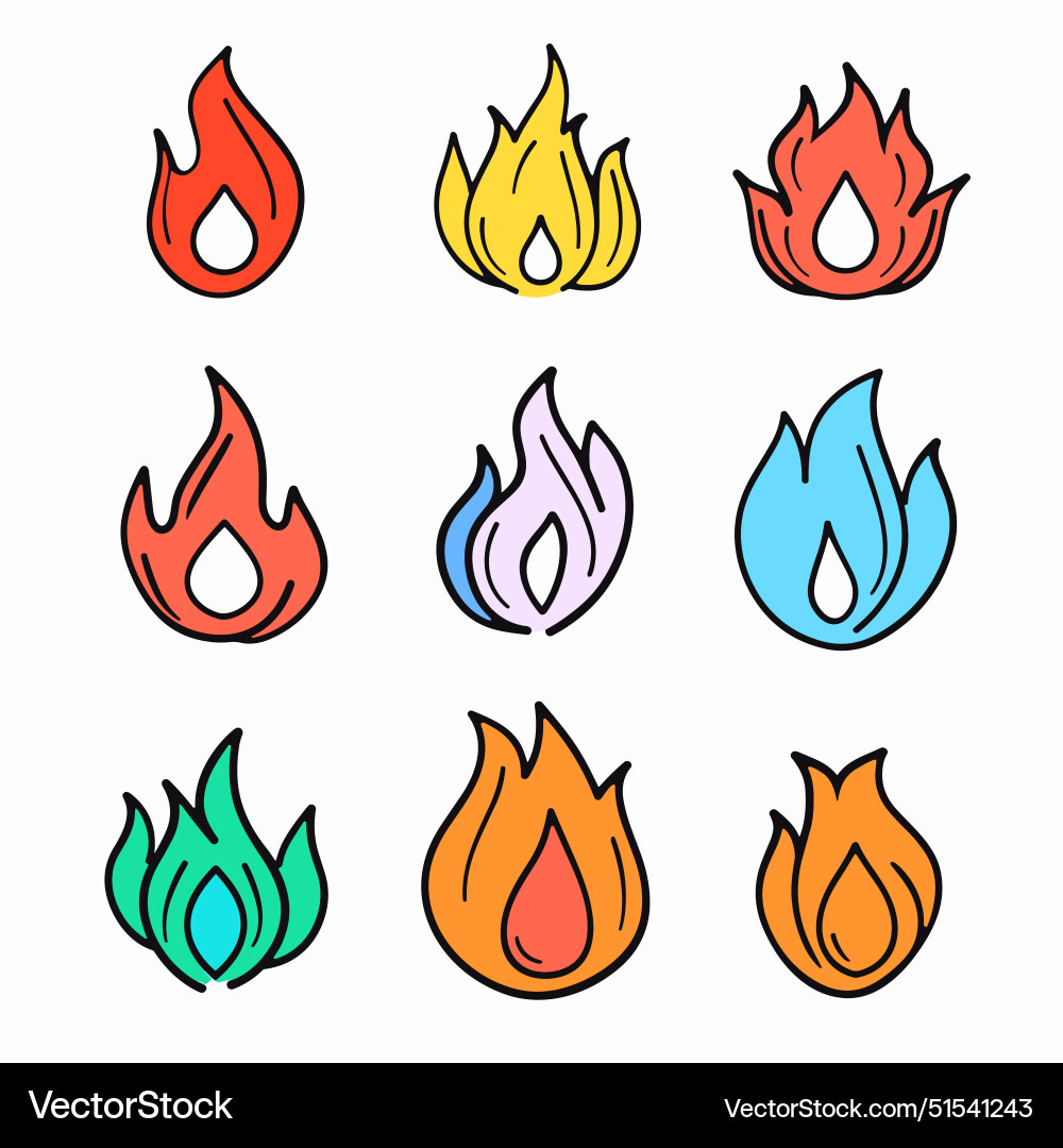 Collection colorful flame icons various fire Vector Image