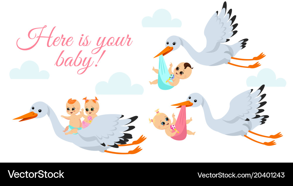 Happy flying storks Royalty Free Vector Image - VectorStock
