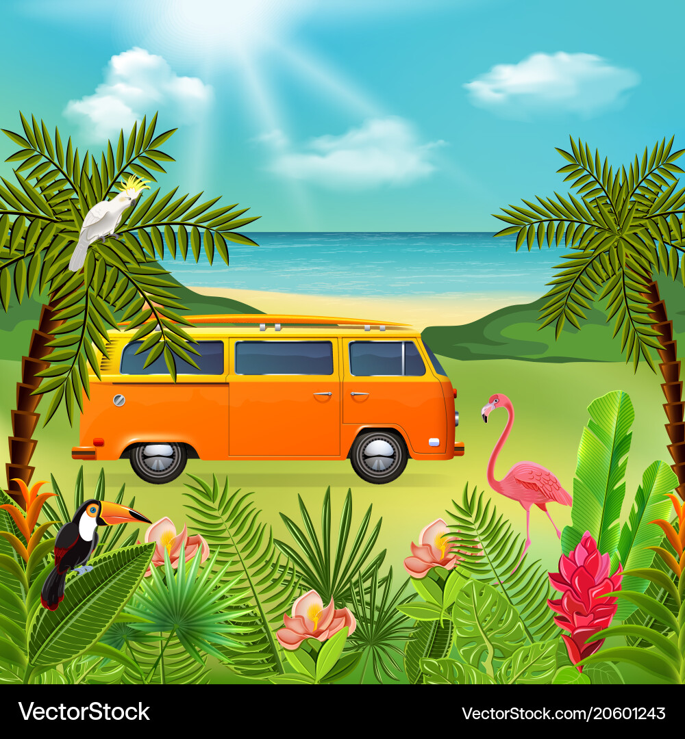 Hippie van holidays composition Royalty Free Vector Image
