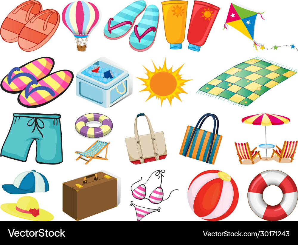 Large set different summer objects on white Vector Image