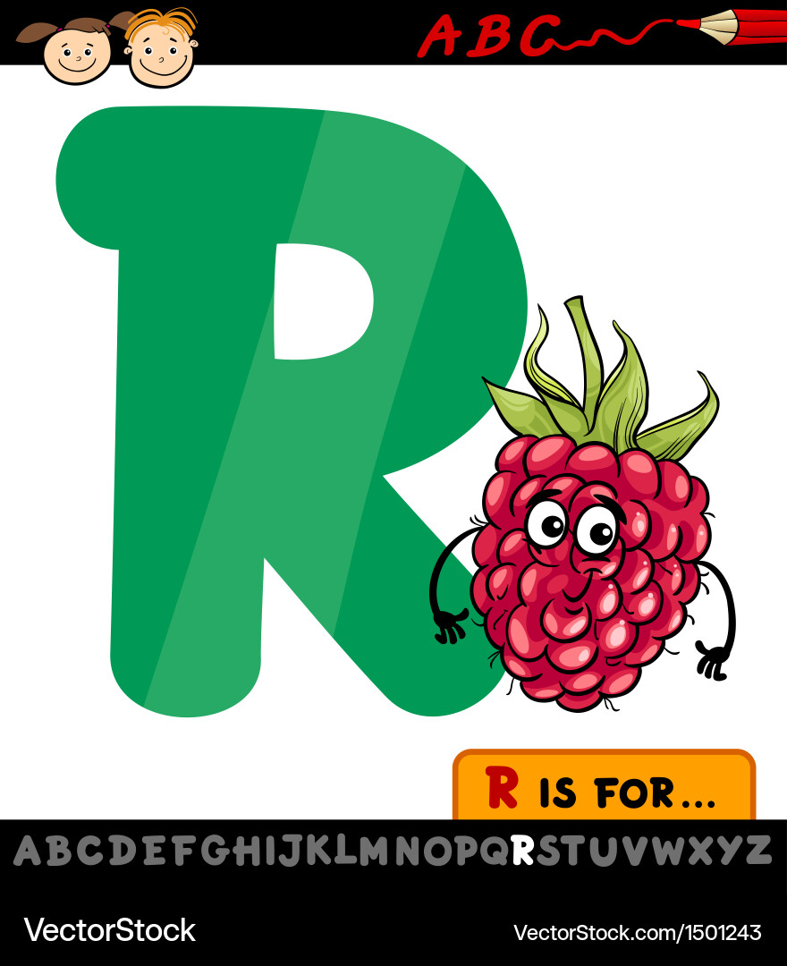 Letter r with raspberry cartoon Royalty Free Vector Image