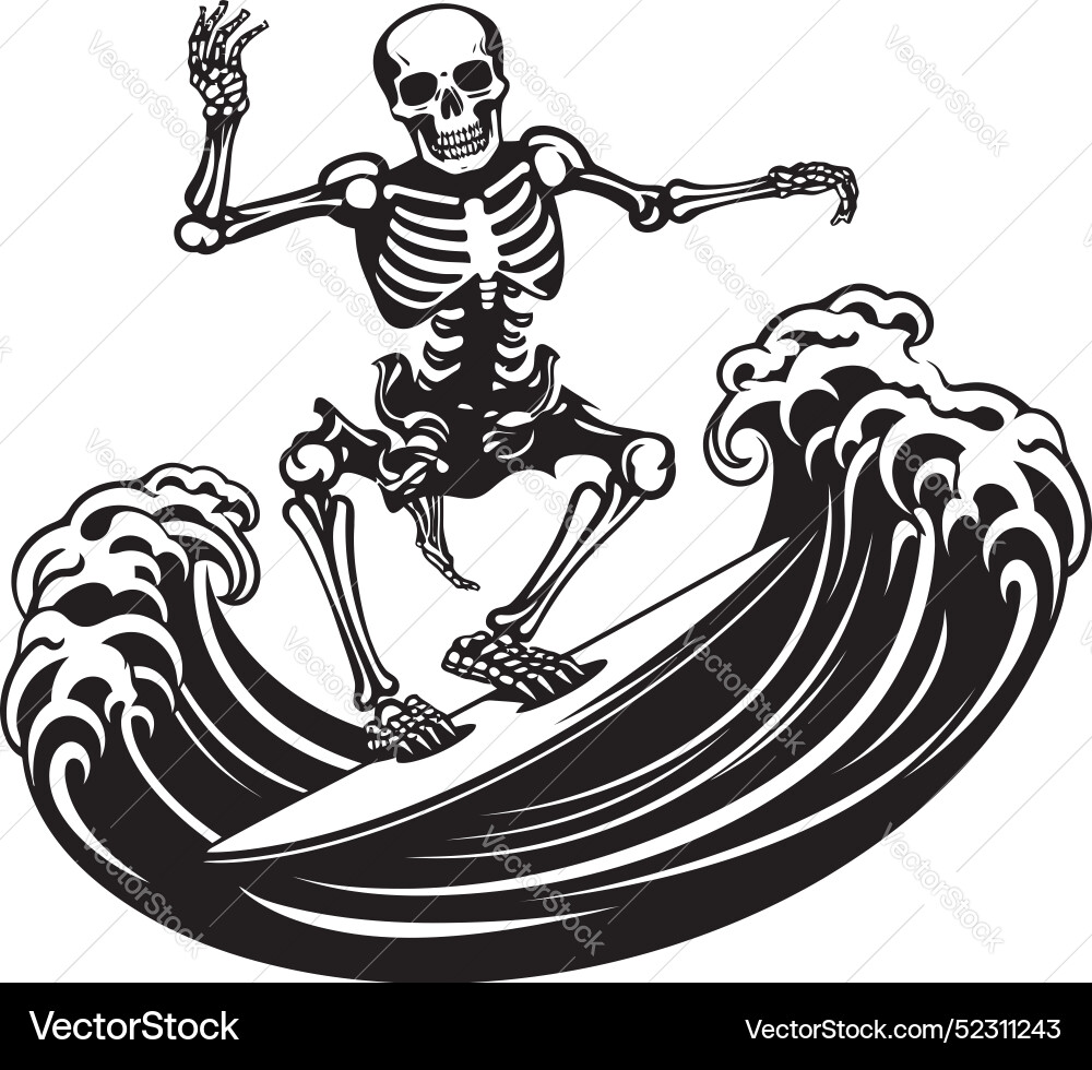 Skeleton swell cartoon surf logo icon bonebreak Vector Image