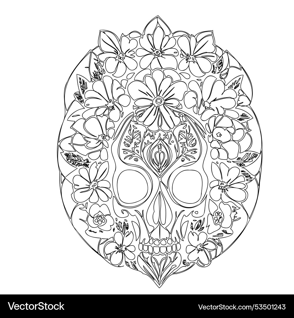 Skull mandala outline sketch Royalty Free Vector Image