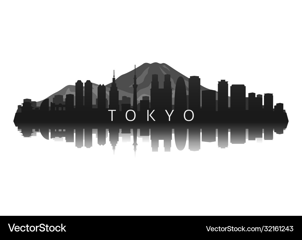 Tokyo skyline silhouette in black with reflection Vector Image