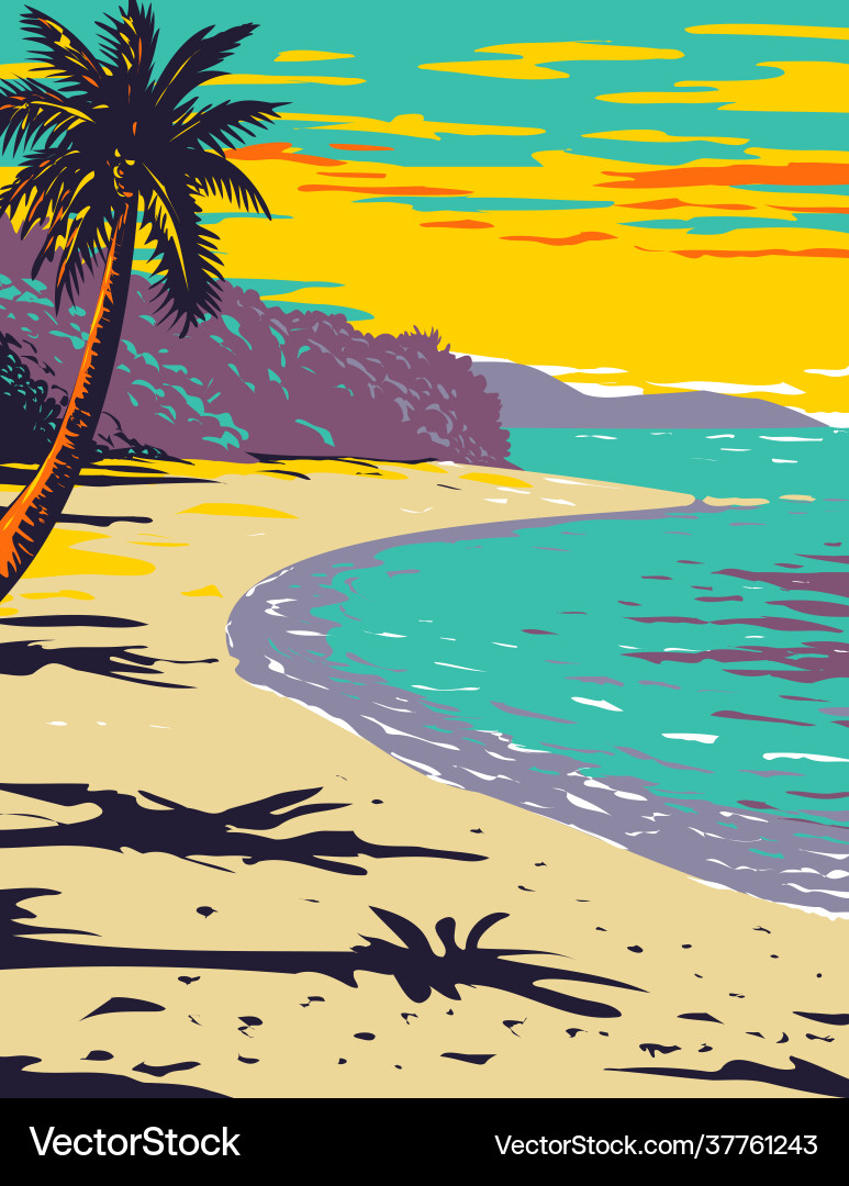 Trunk Bay Beach - WPA Poster Royalty Free Vector Image