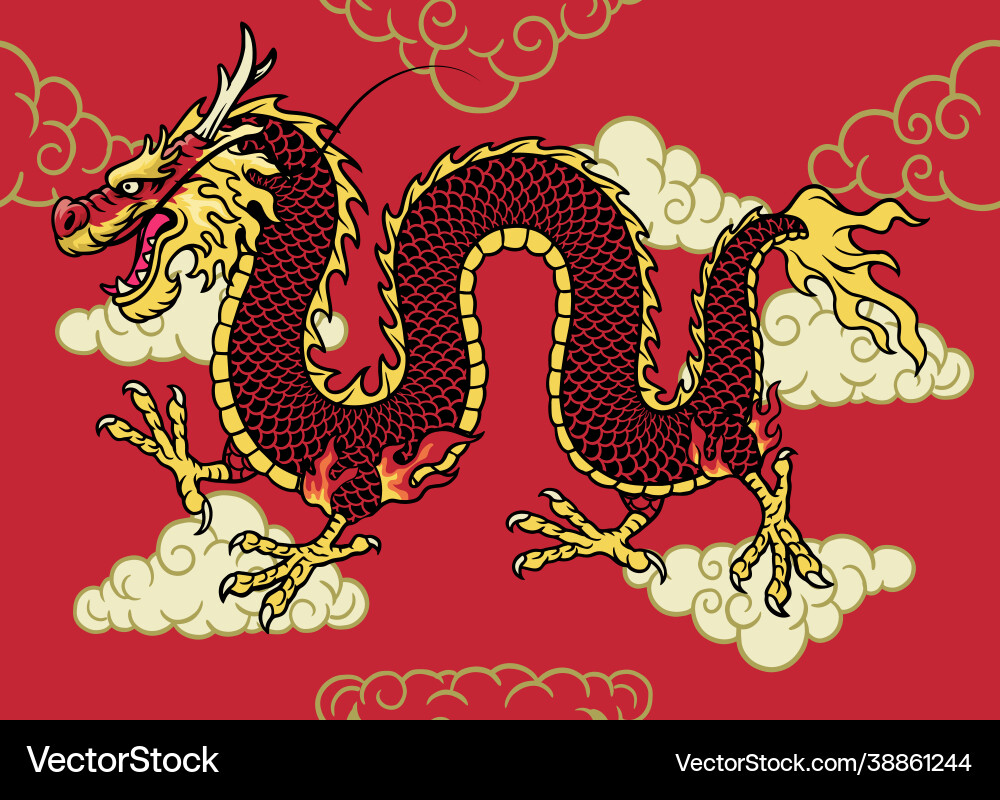 Asian dragon hand drawn style Royalty Free Vector Image