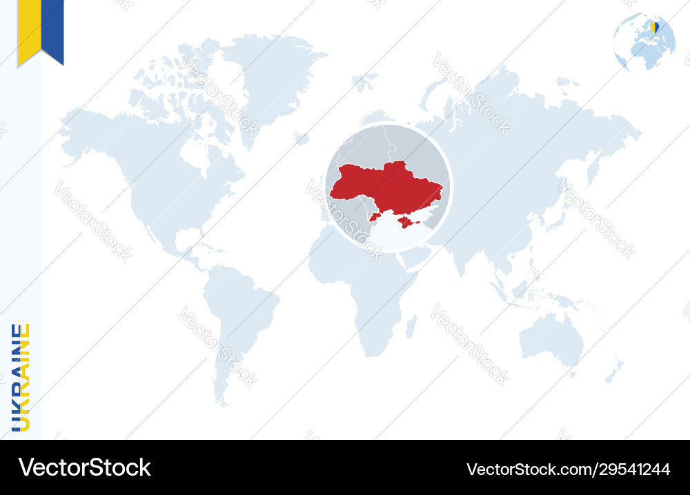 Blue world map with magnifying on ukraine Vector Image