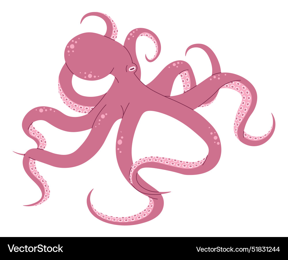 Hand drawn cartoon pink octopus Royalty Free Vector Image