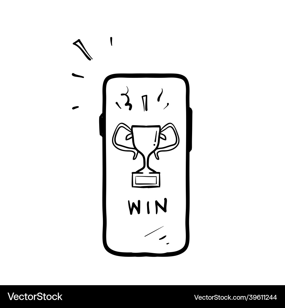 Hand drawn doodle smartphone and trophy symbol Vector Image