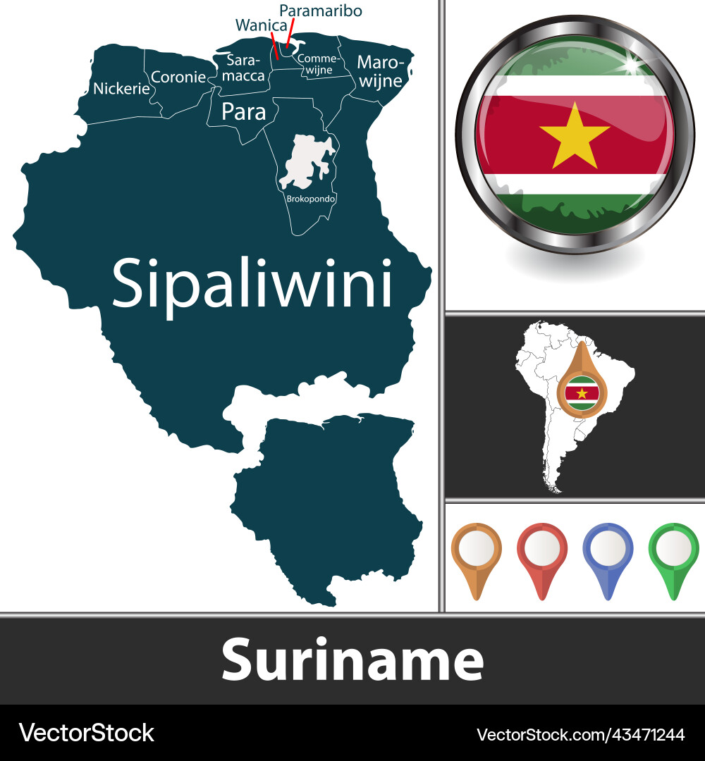 Map of suriname Royalty Free Vector Image - VectorStock