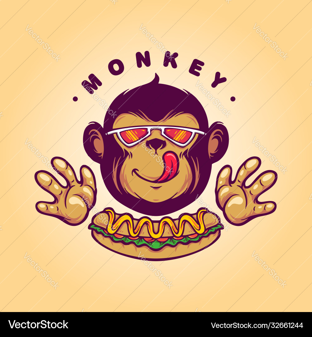 Monkey logo hotdog food Royalty Free Vector Image