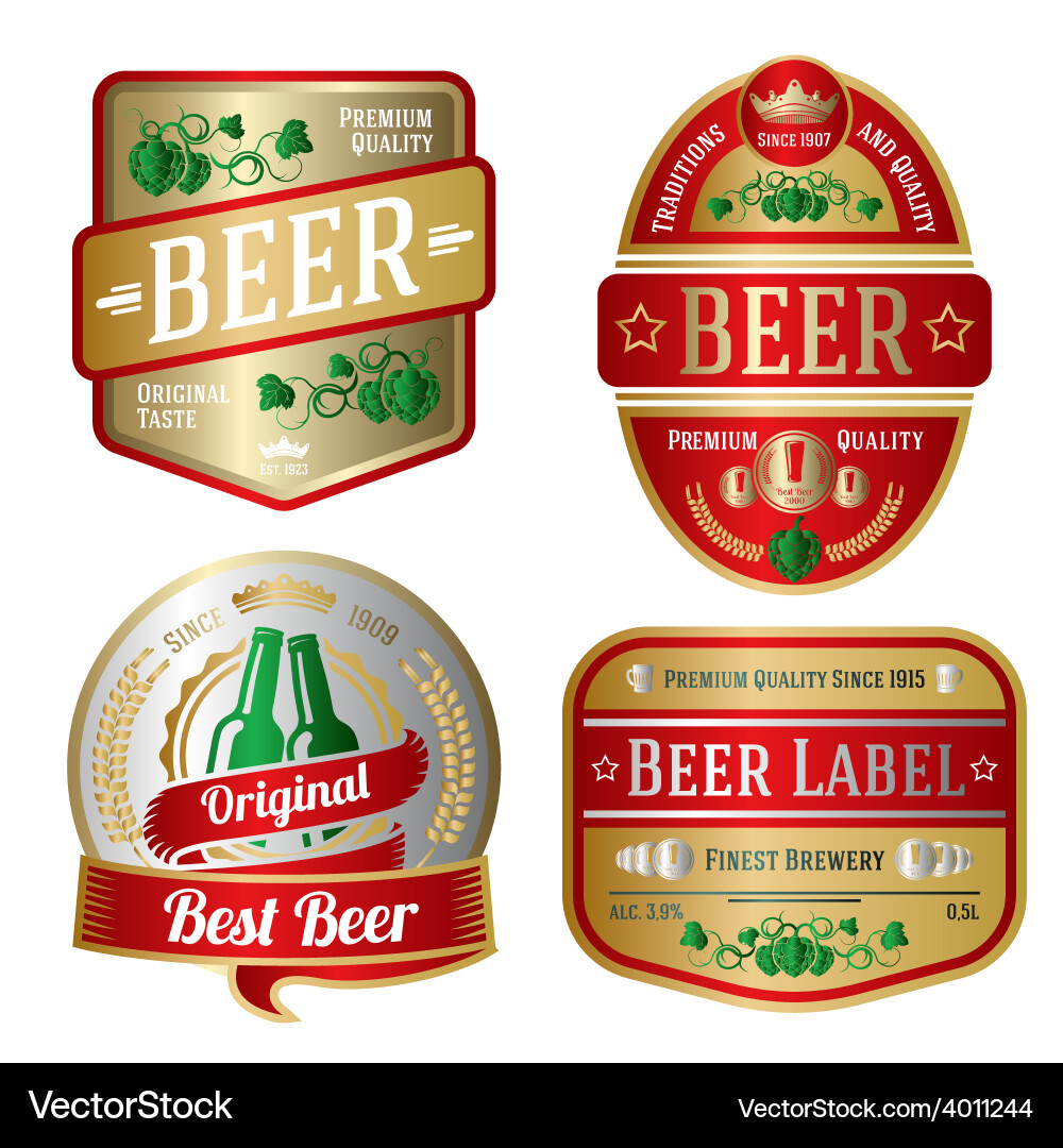 Set of bright beer labels different shapes Vector Image