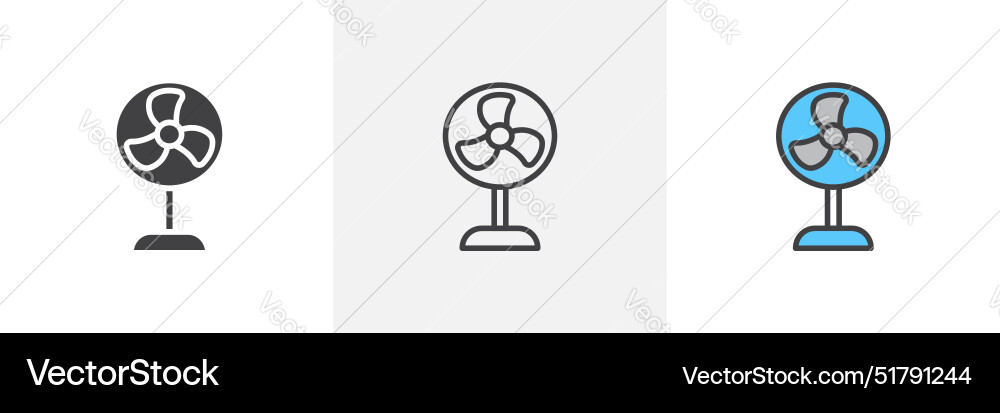Table fan icon set black filled and outlined style