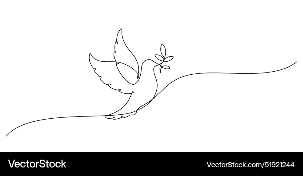 White dove with olive branch one line drawing Vector Image
