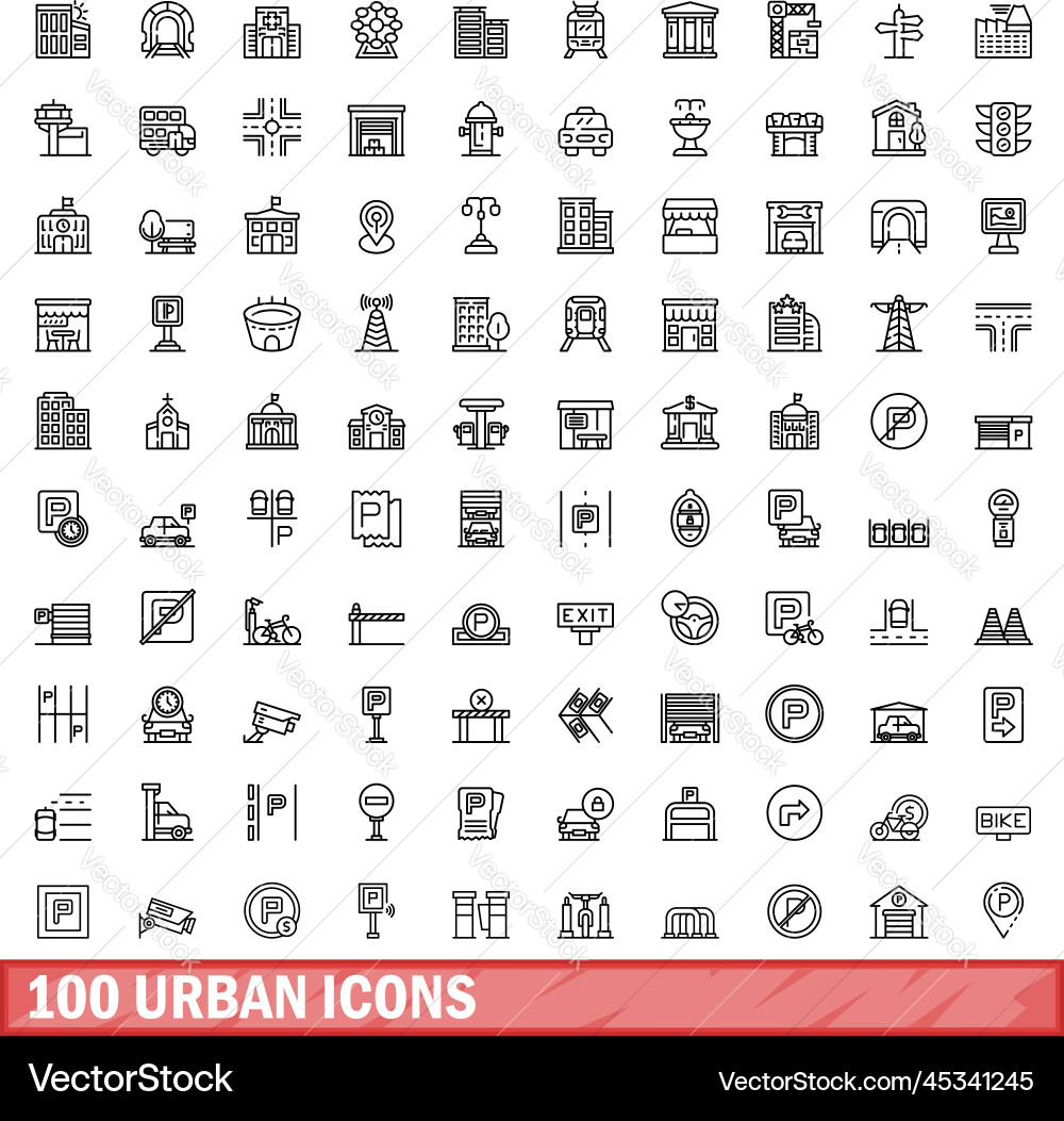 100 urban icons set outline style Royalty Free Vector Image