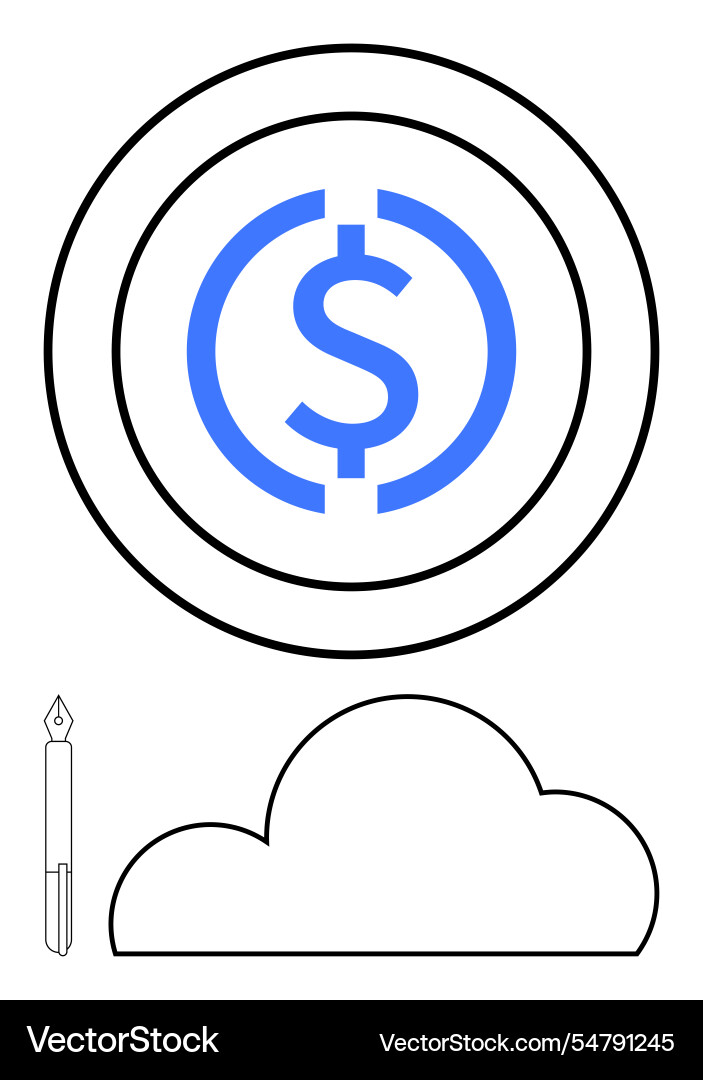 Blue dollar symbol in circle with pen and cloud Vector Image