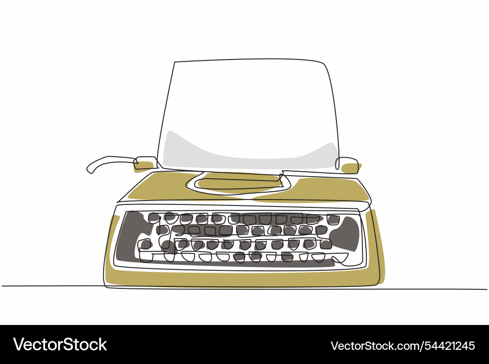 Continuous one line drawing typewriter with paper Vector Image