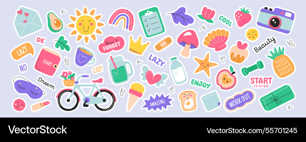 Cute Diary Stickers - Planner & Journal Decor Vector Image