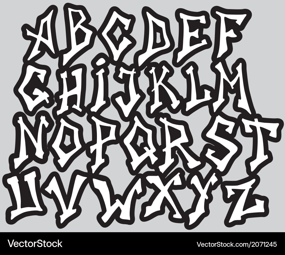 Graffiti font alphabet different letters Vector Image